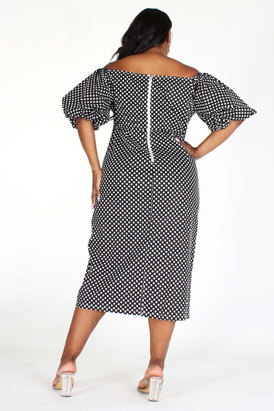 Polka Dot Bodycon Midi Dress off the shoulder with mask- Plus Size ...